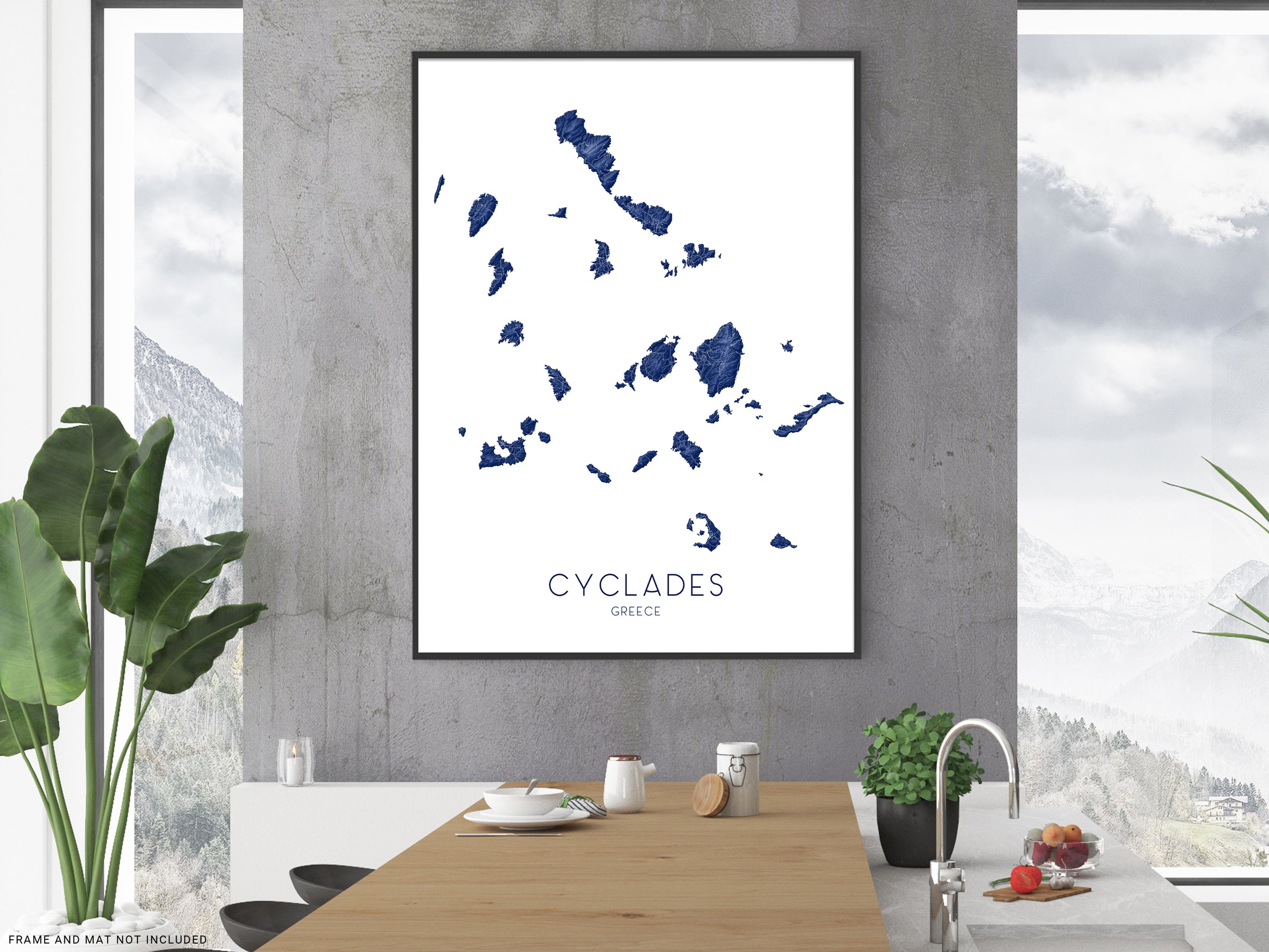 Cyclades Islands Greece Map Wall Art Print Poster, Greek Islands Santo ...