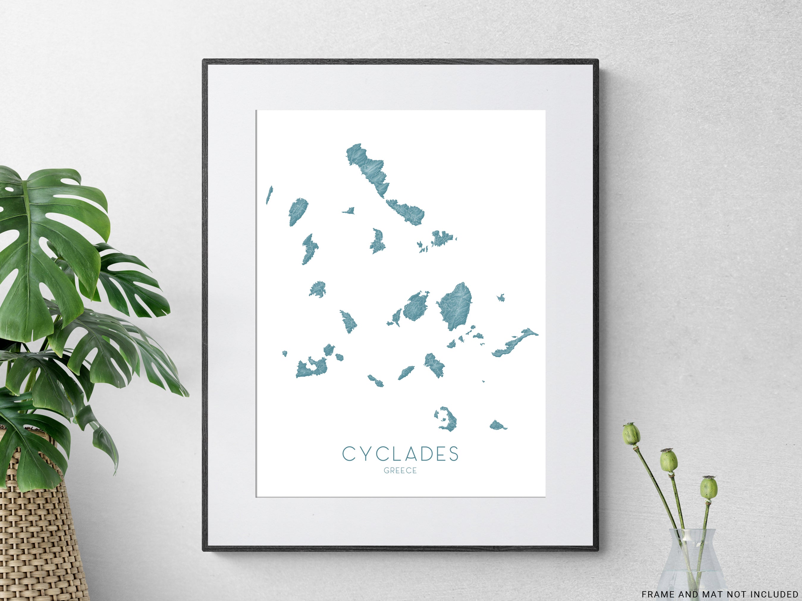 Cyclades Islands Greece Map Wall Art Print Poster, Greek Islands Santo ...