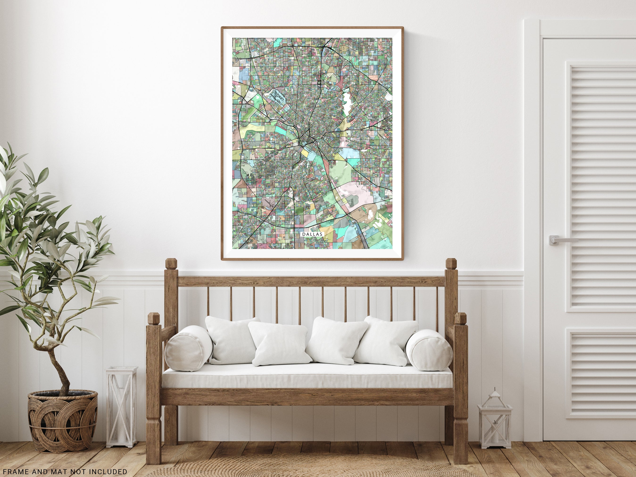 Dallas Texas City Map Wall Art Poster Print with Colorful Geometric De ...