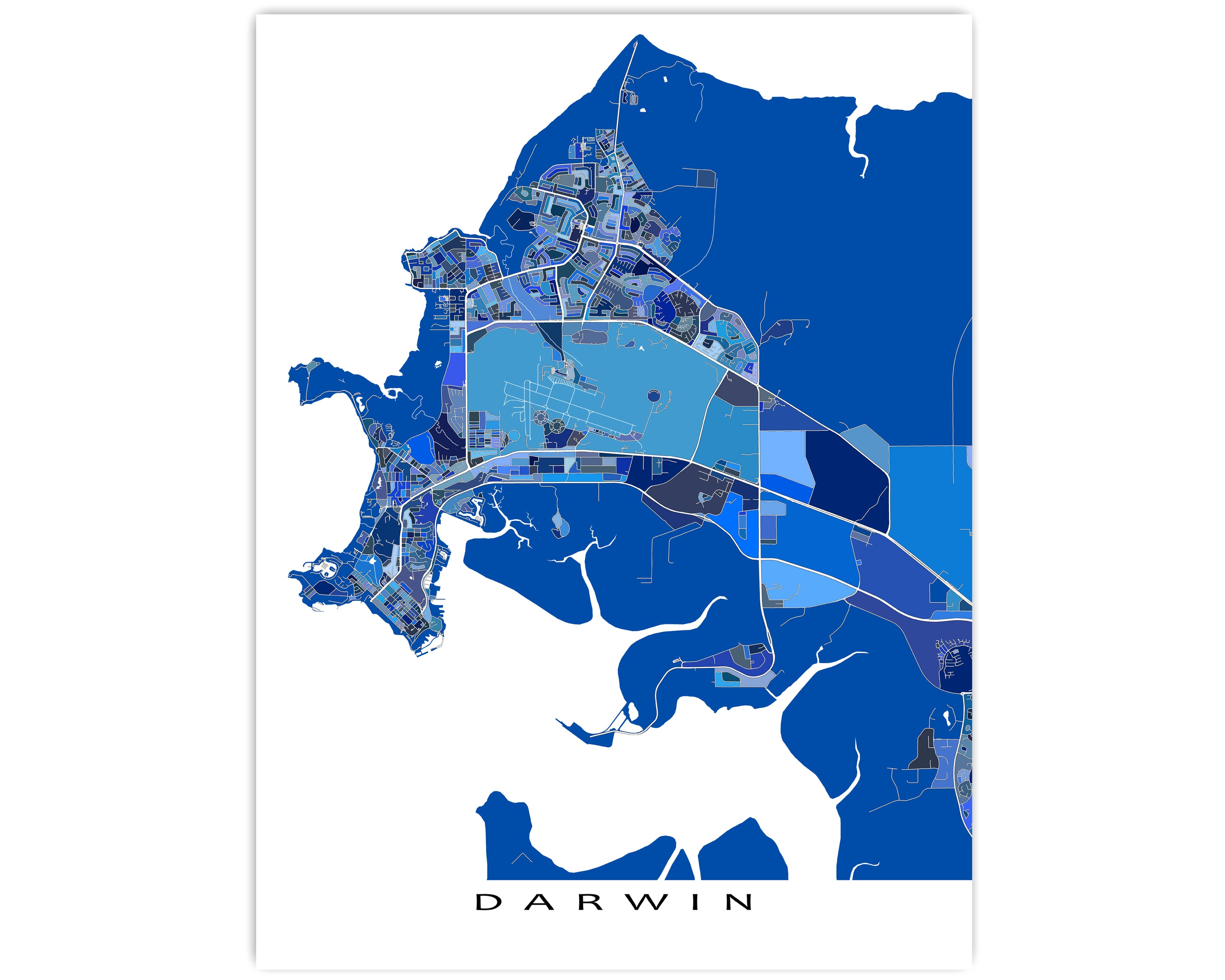 Darwin Australia City Map Poster with Blue Geometric Art Design — Maps ...
