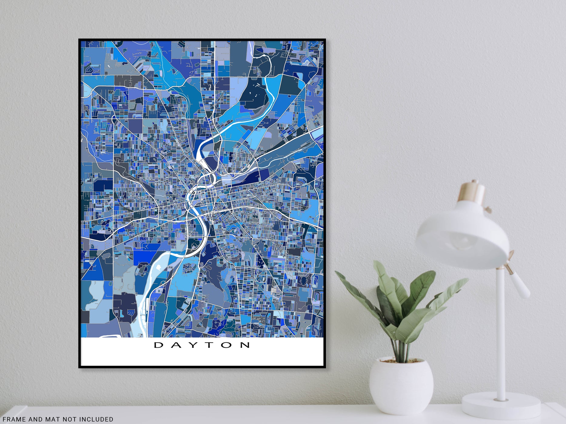 Dayton Ohio City Street Map Wall Art Print Poster, Blue Geometric OH R ...
