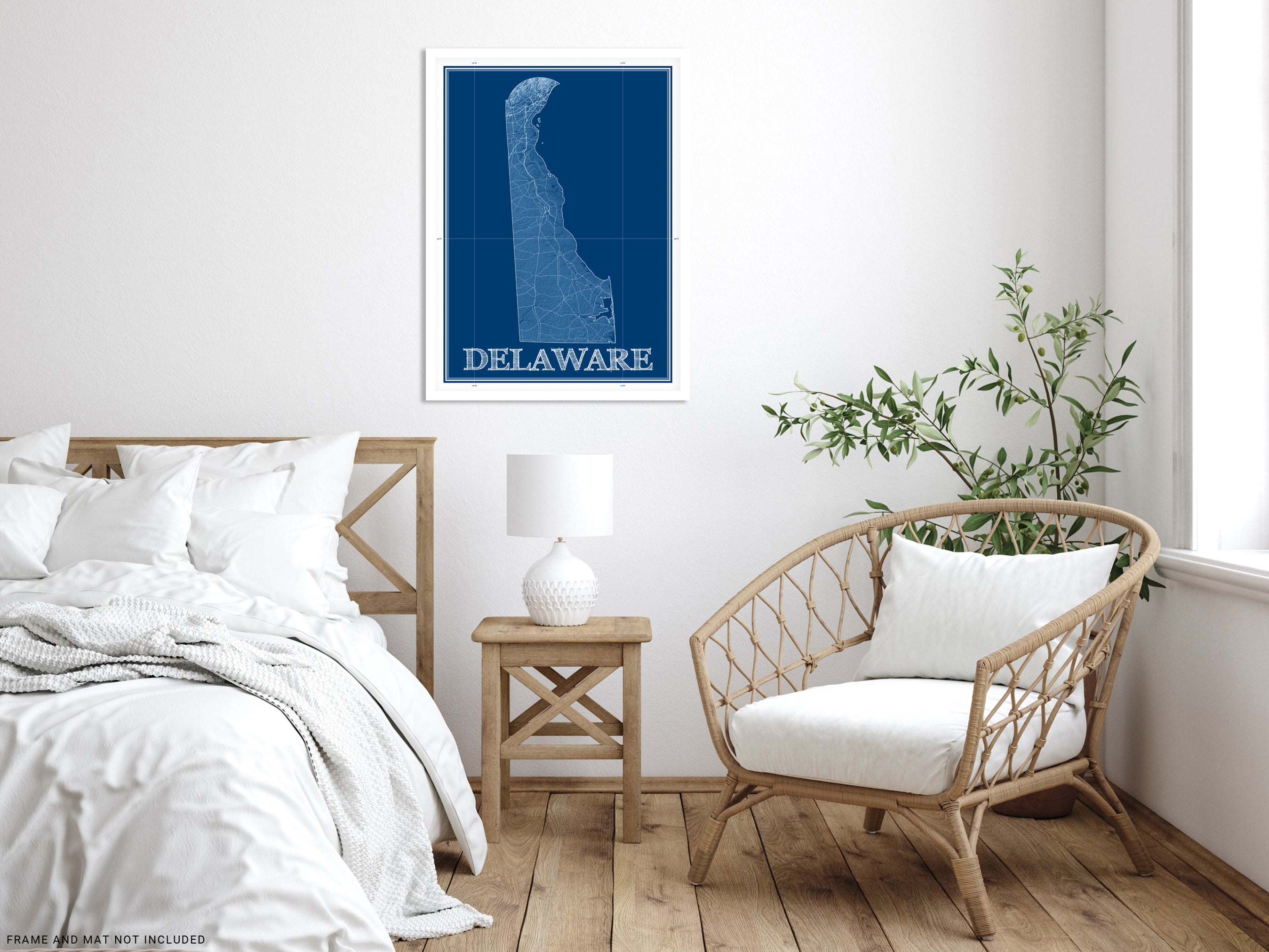 Delaware State Blue Map Wall Art Poster Print with Blueprint Style Des ...