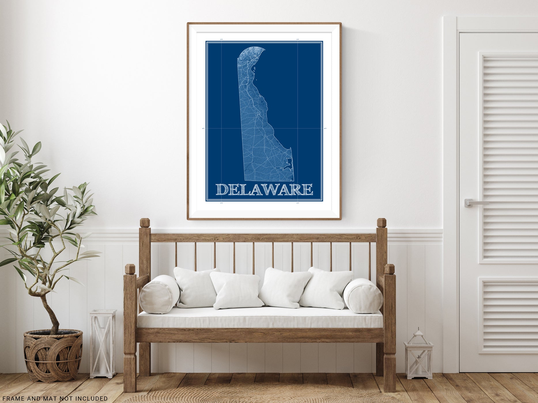 Delaware State Blue Map Wall Art Poster Print with Blueprint Style Des ...