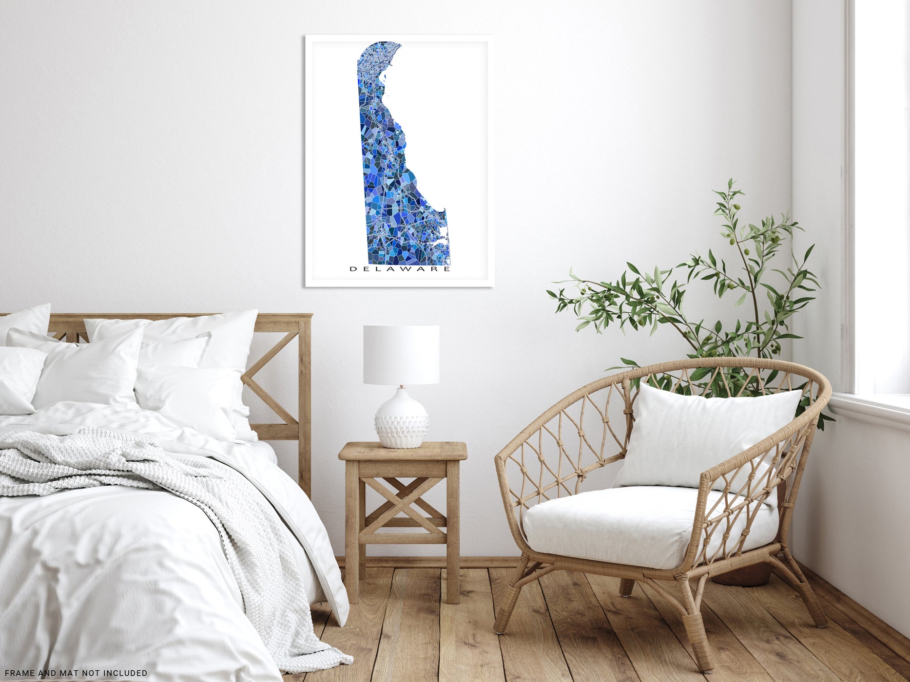 Delaware State Blue Geometric Map Print Poster — Maps As Art