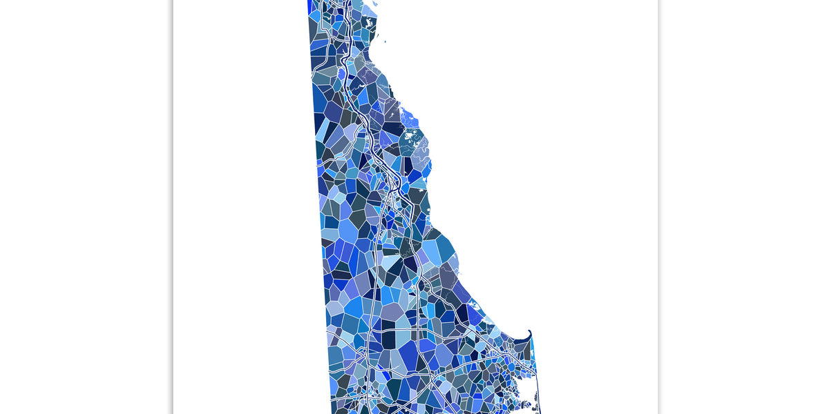 Delaware State Blue Geometric Map Print Poster — Maps As Art
