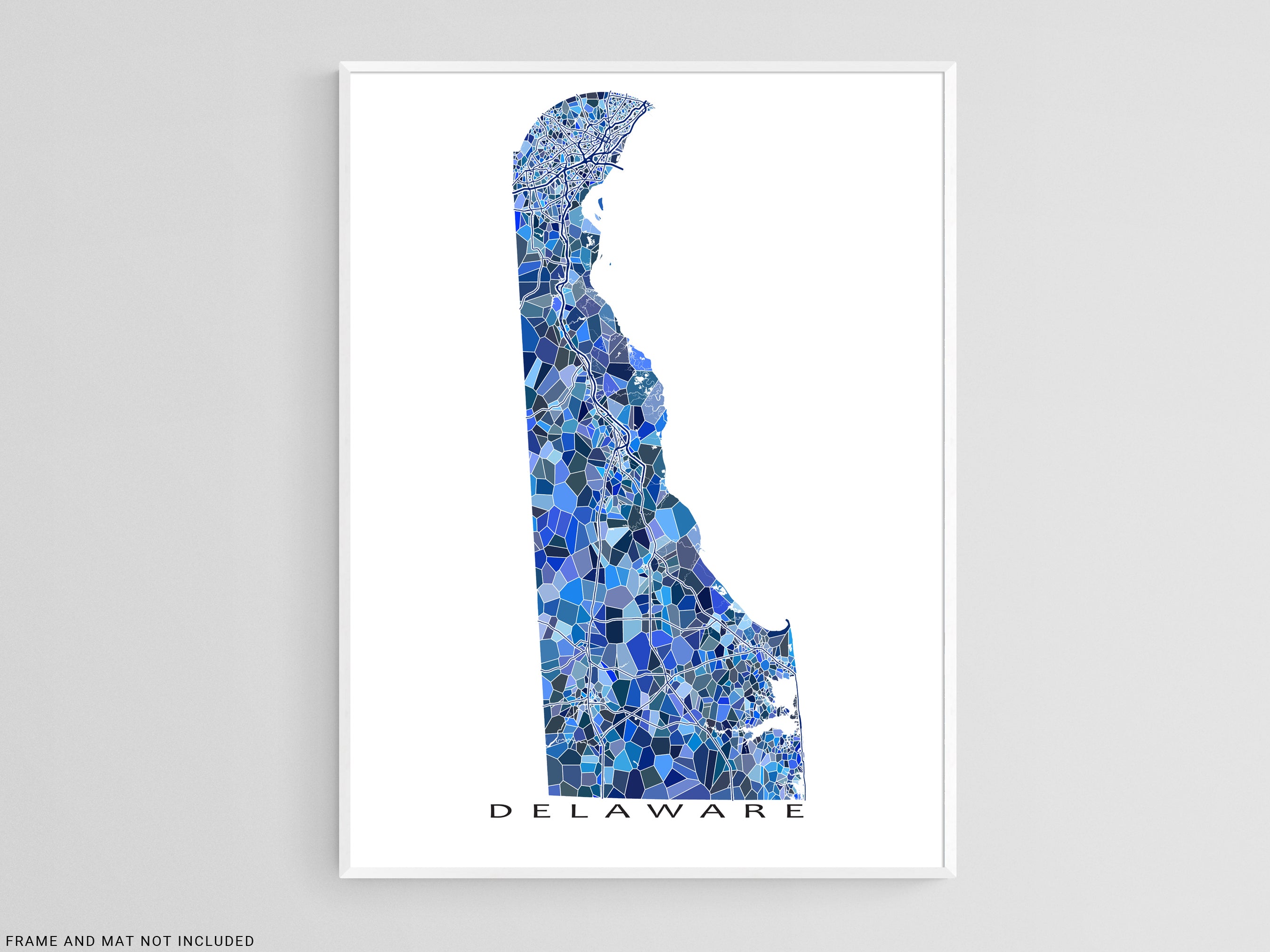 Delaware State Blue Geometric Map Print Poster — Maps As Art