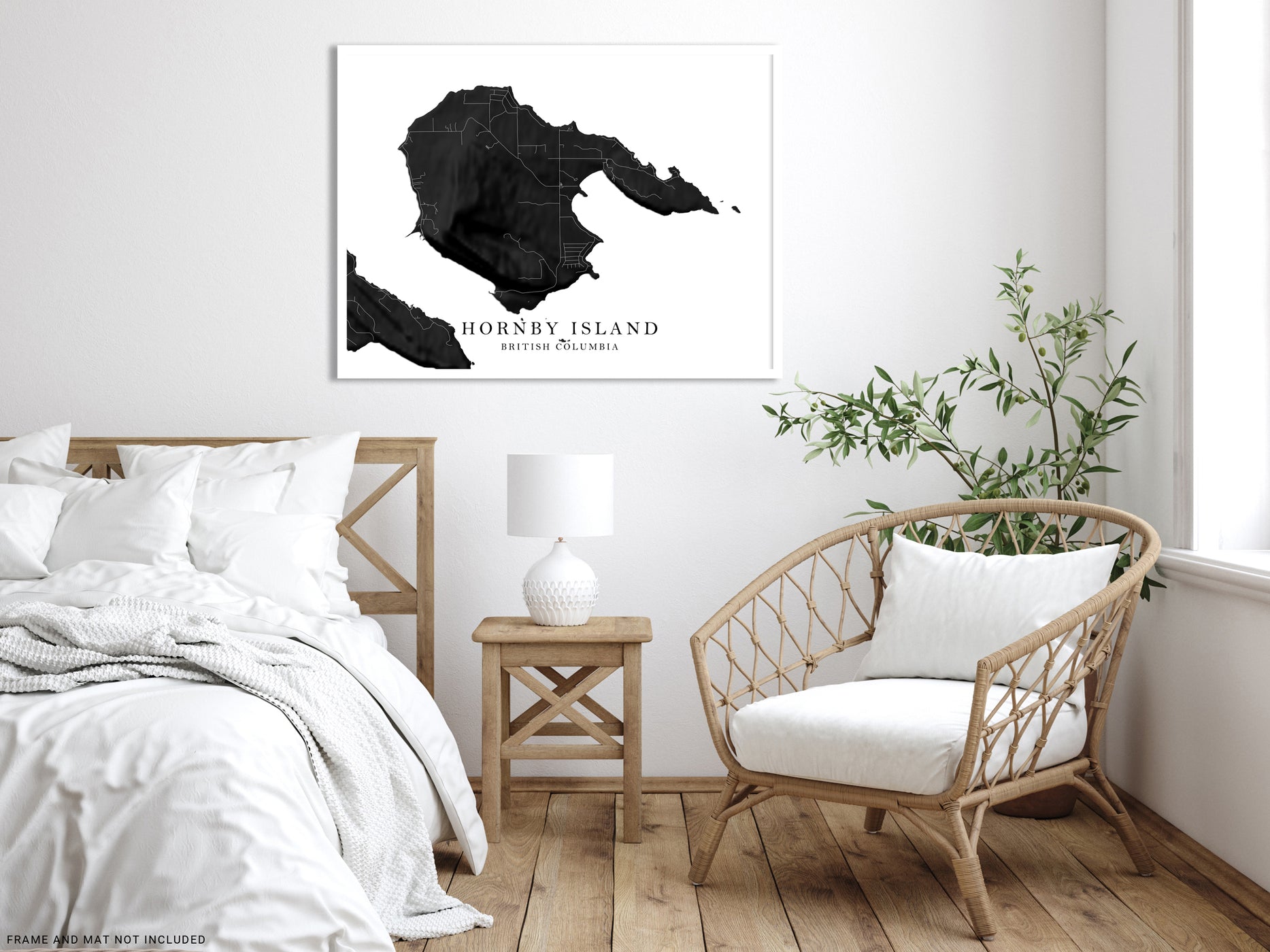 Hornby Island Map Wall Art Print Poster, Black and White Topographic B ...