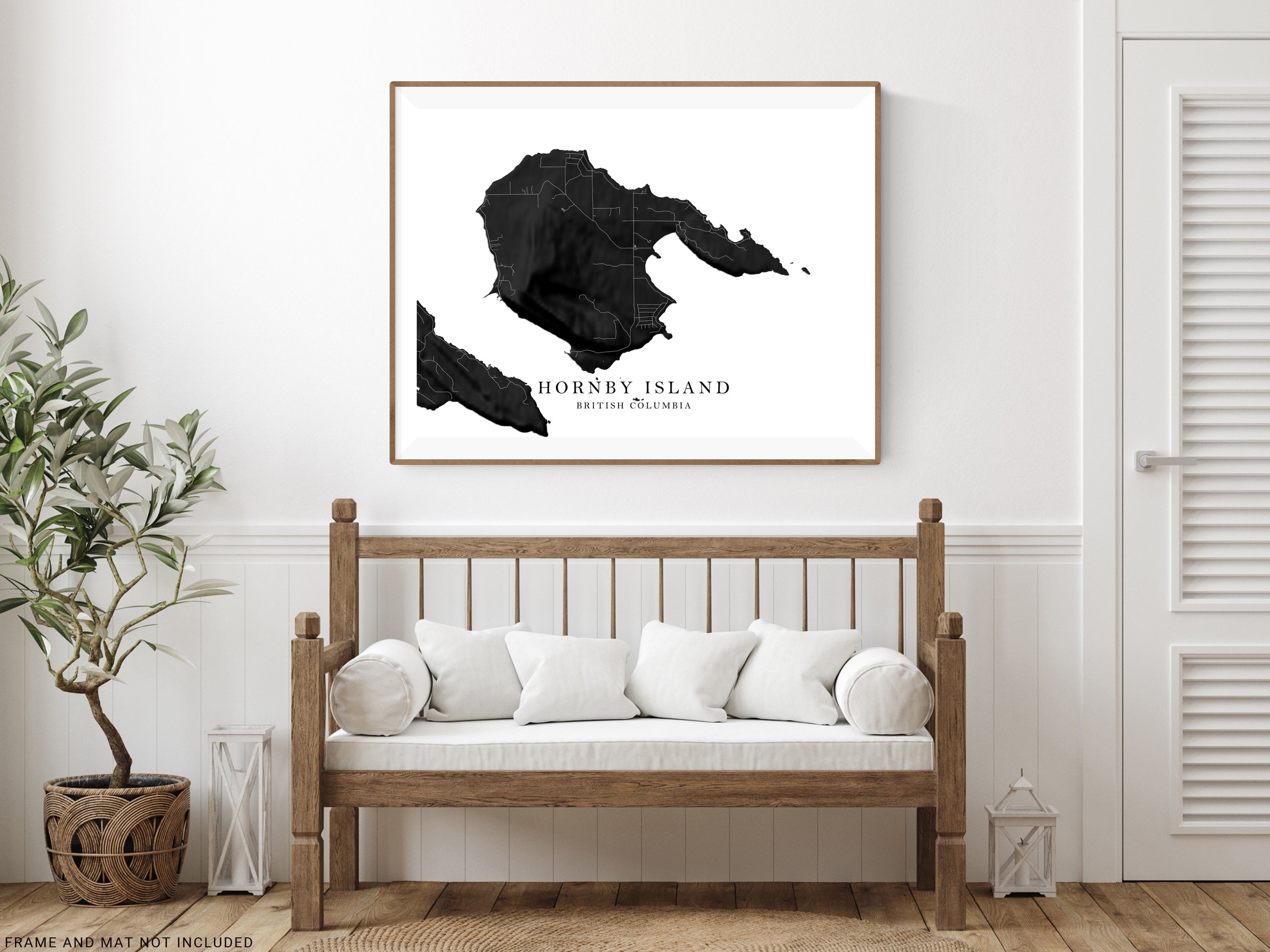 Hornby Island Map Wall Art Print Poster, Black and White Topographic B ...