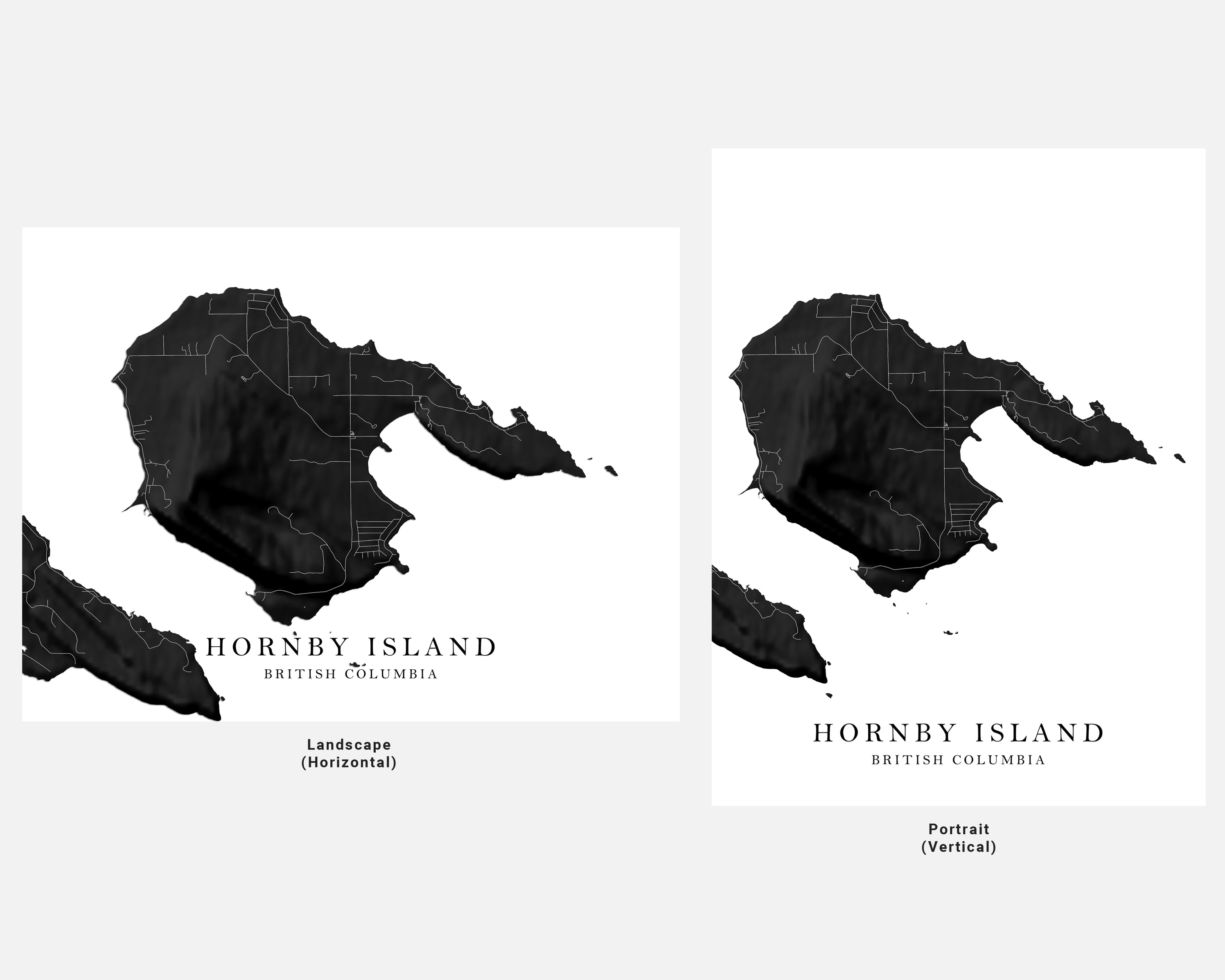 Hornby Island Map Wall Art Print Poster, Black and White Topographic B ...