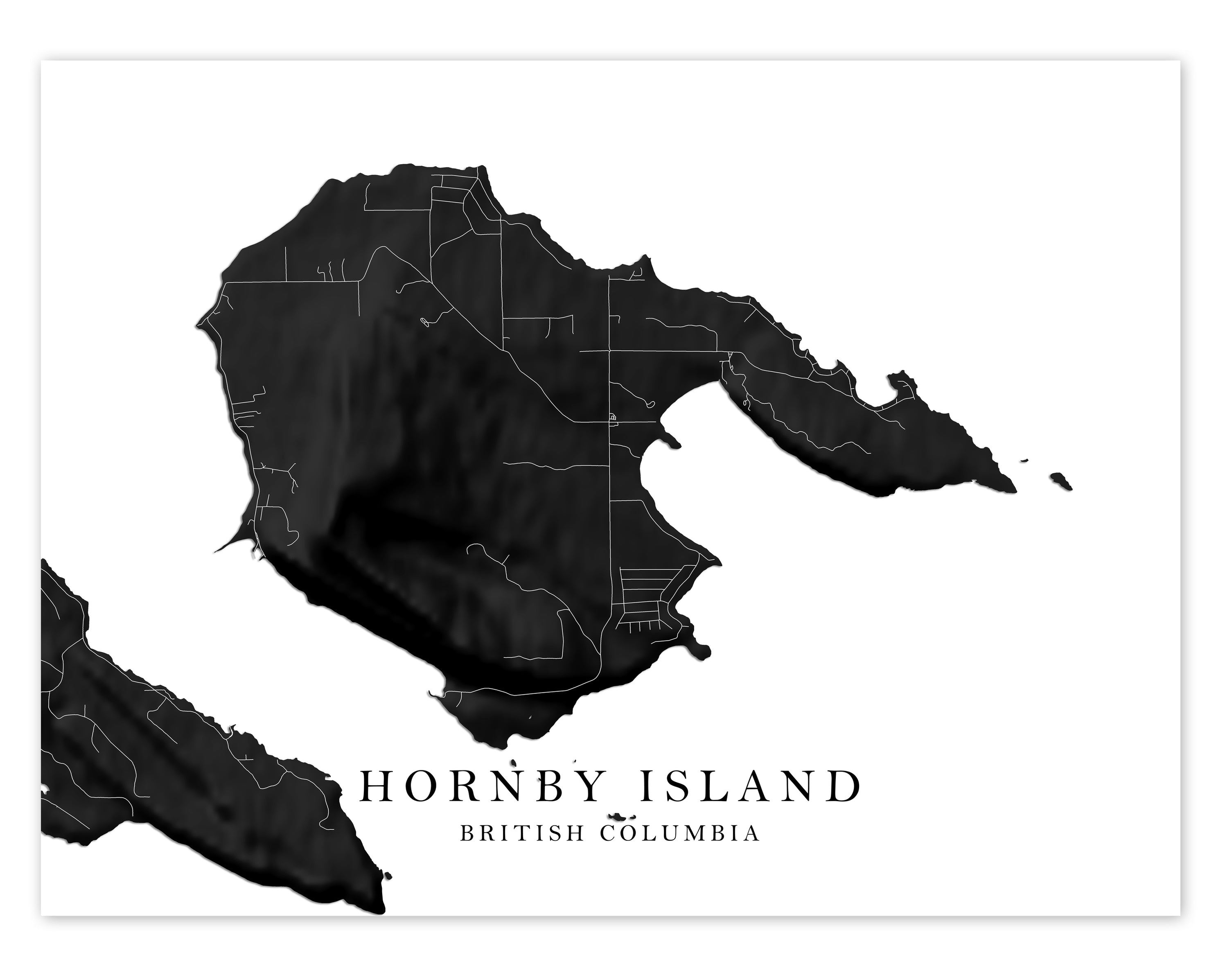 Hornby Island Map Wall Art Print Poster, Black and White Topographic B ...