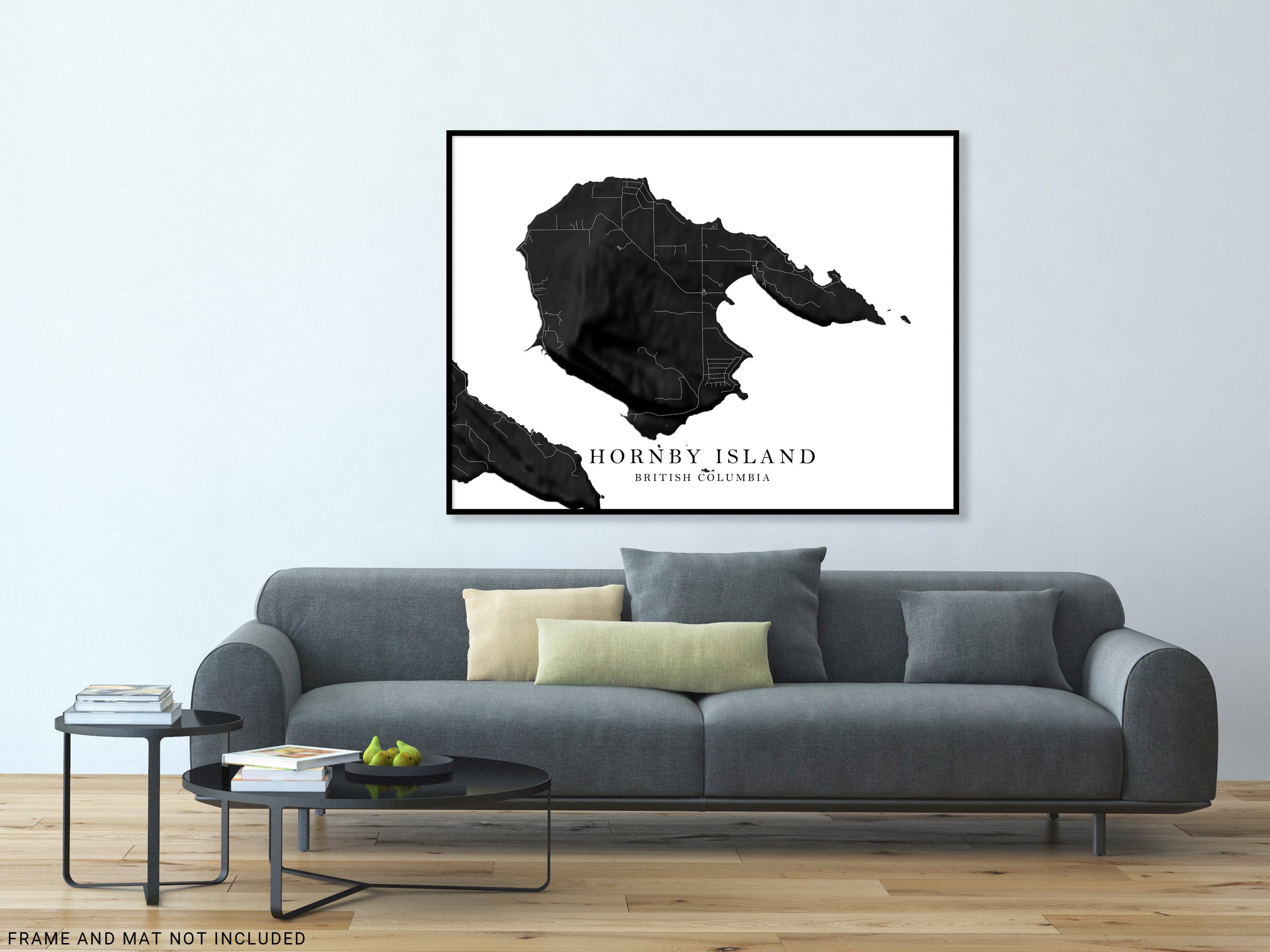 Hornby Island Map Wall Art Print Poster, Black and White Topographic B ...