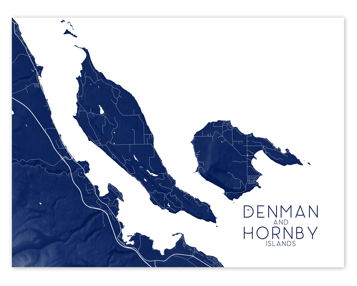 Denman and Hornby Islands Map Wall Art Print Poster - BC Canada Poster ...