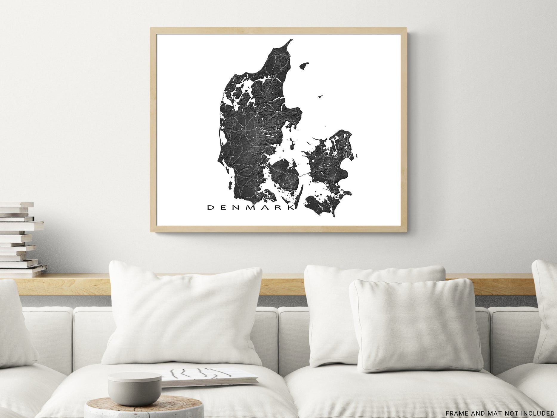 Denmark Map Wall Art Print Poster, Topographic Road Maps, Copenhagen ...