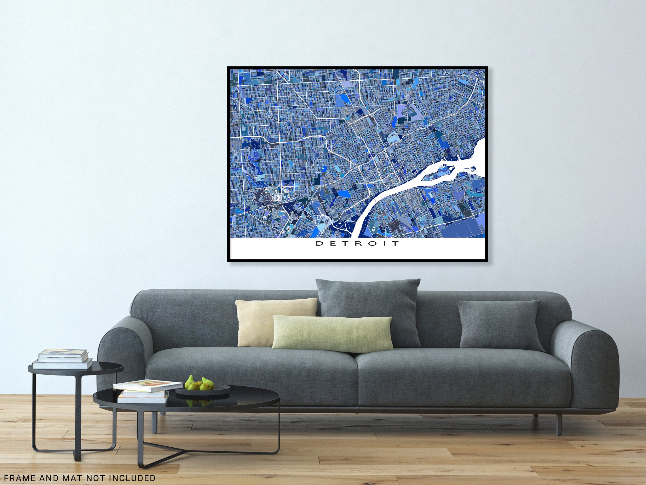 Detroit Michigan Map Print, Blue Geometric Detroit City Wall Art Poste ...