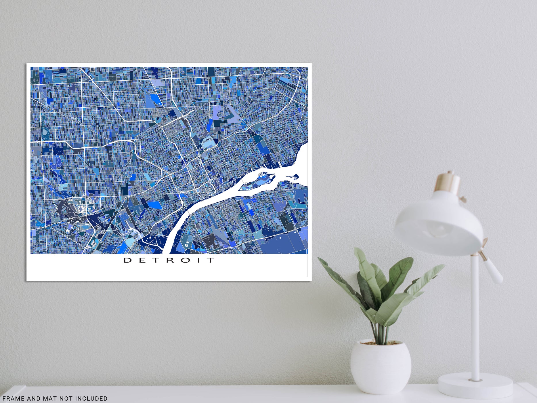 Detroit Michigan Map Print, Blue Geometric Detroit City Wall Art Poste ...