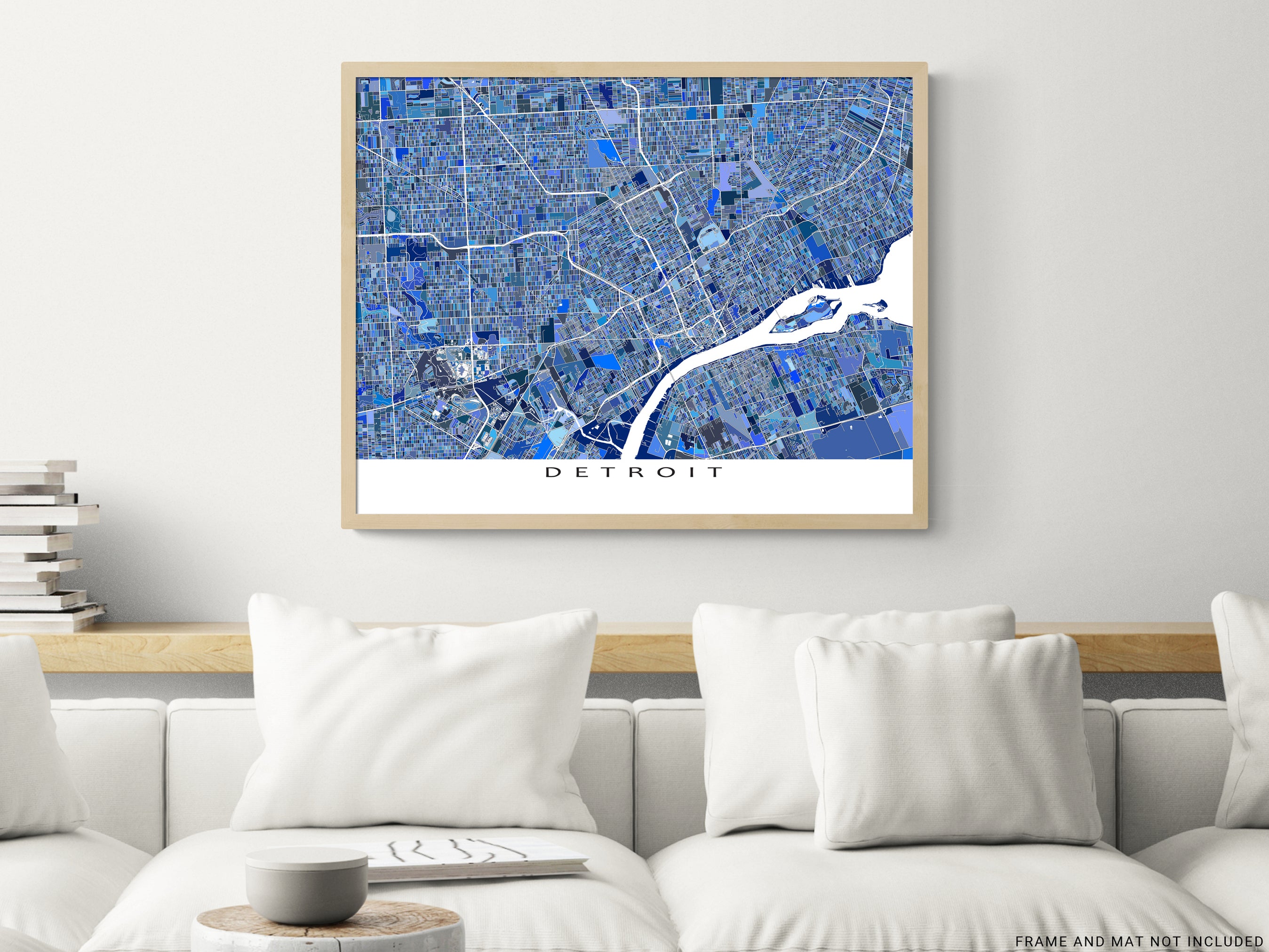Detroit Michigan Map Print, Blue Geometric Detroit City Wall Art Poste ...