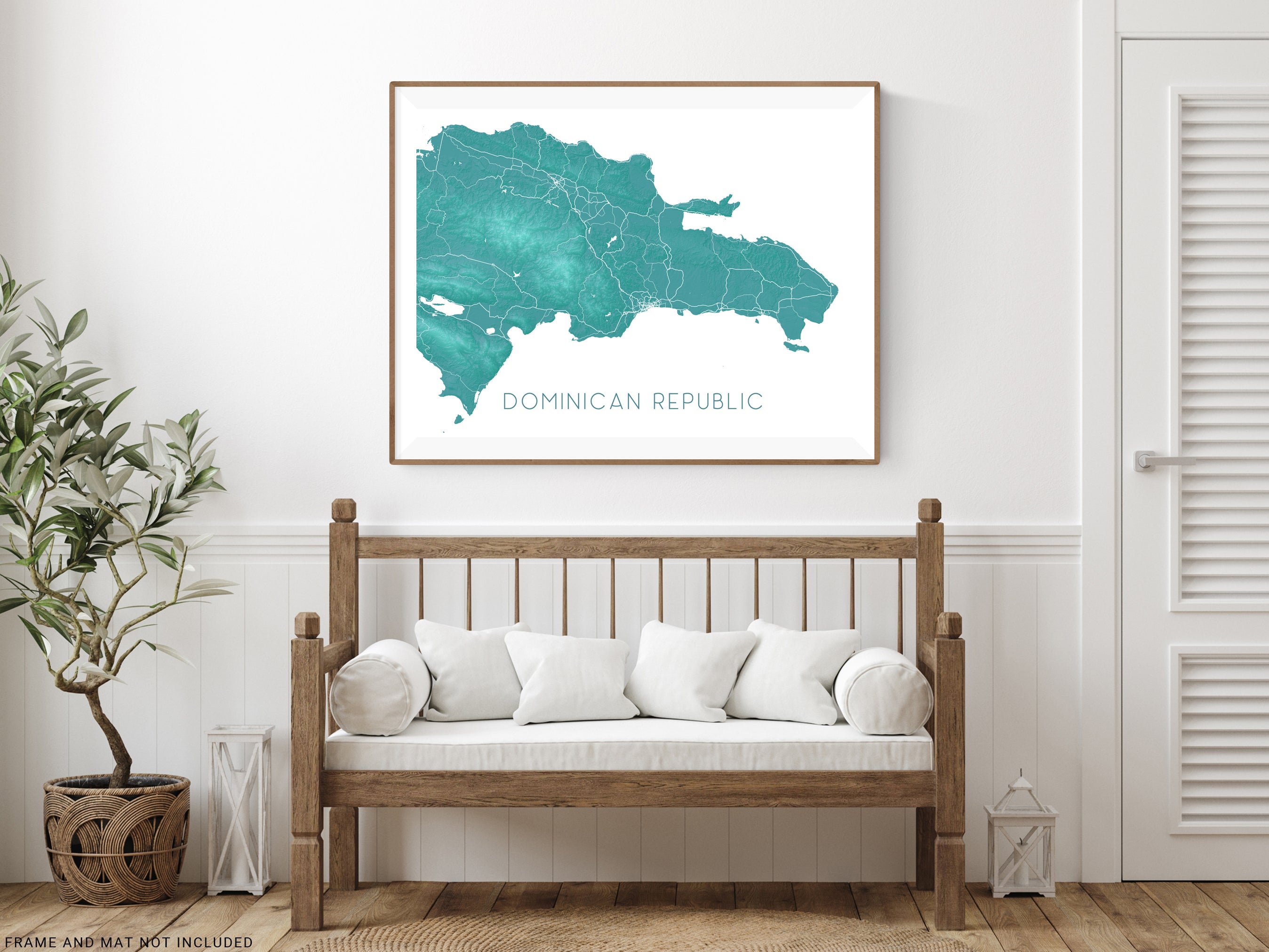 Dominican Republic Map Wall Art Print Poster, Turquoise Topographic St ...