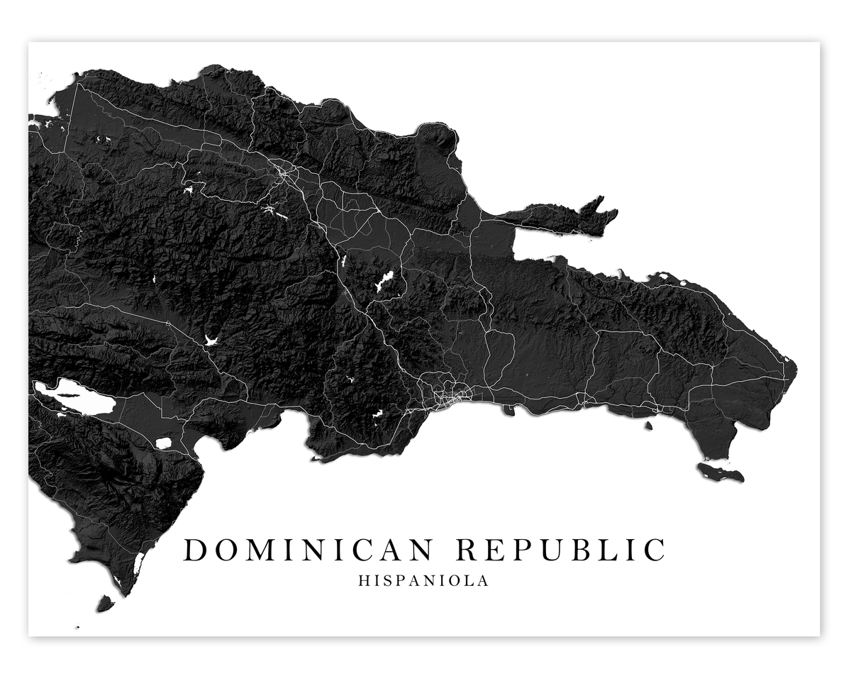 Dominican Republic Map Print Poster, Black and White Caribbean Islands ...