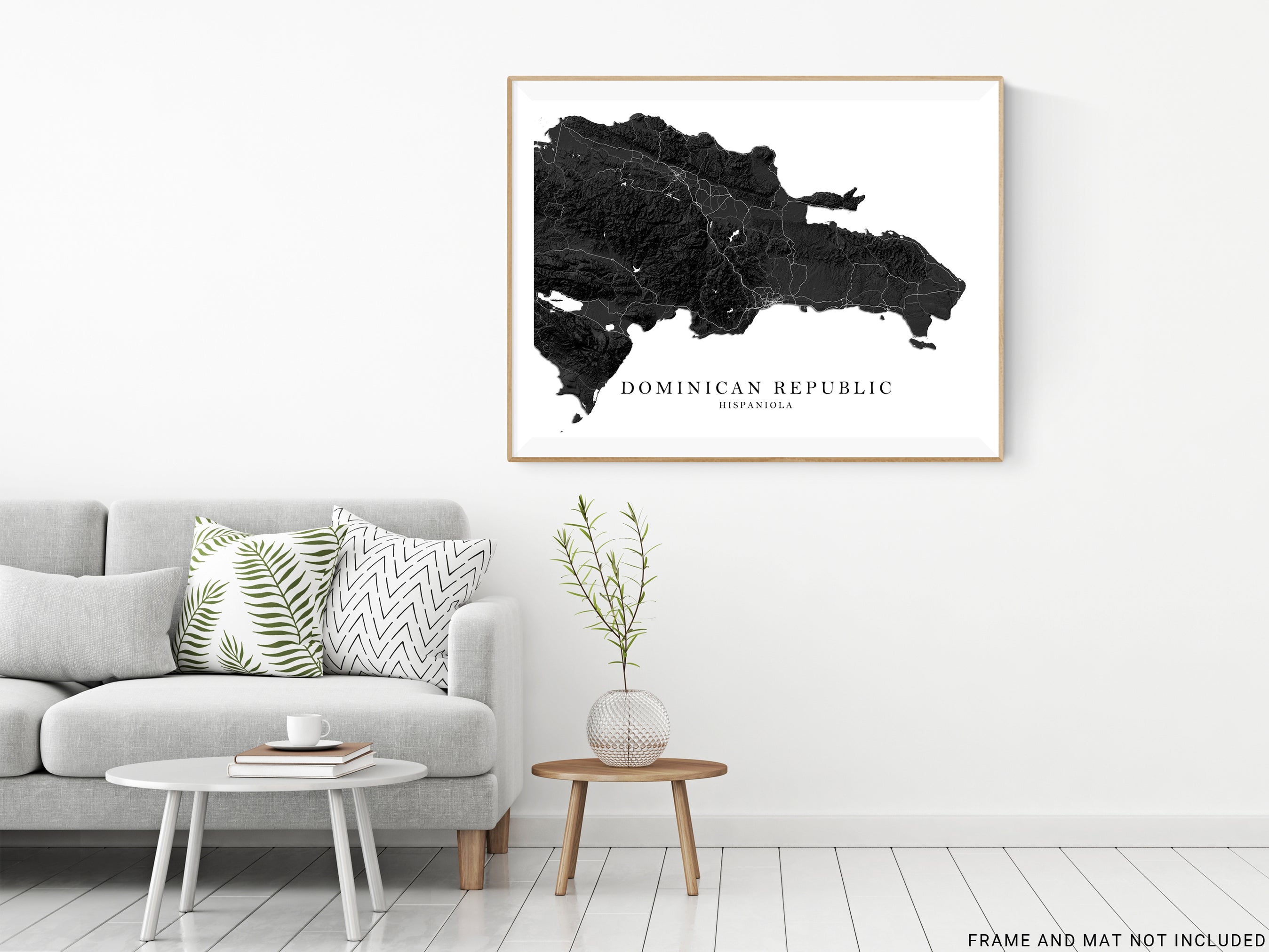 Dominican Republic Map Print Poster, Black and White Caribbean Islands ...