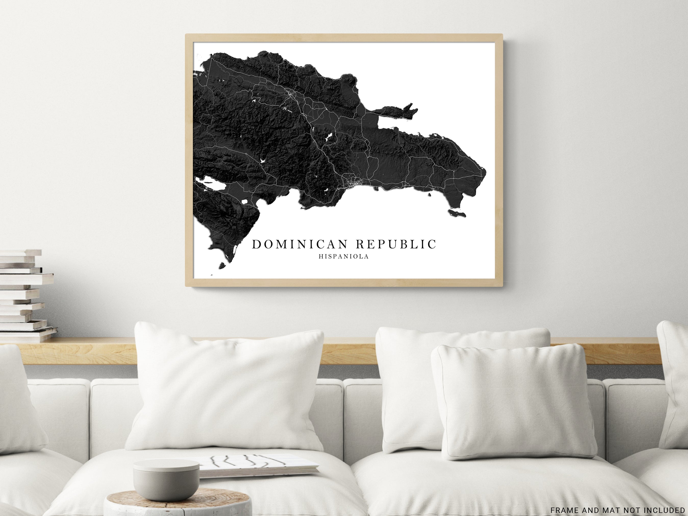 Dominican Republic Map Print Poster, Black and White Caribbean Islands ...