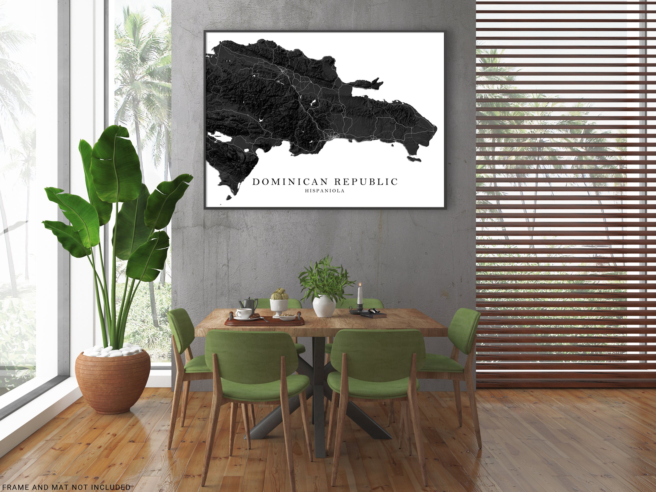 Dominican Republic Map Print Poster, Black and White Caribbean Islands ...