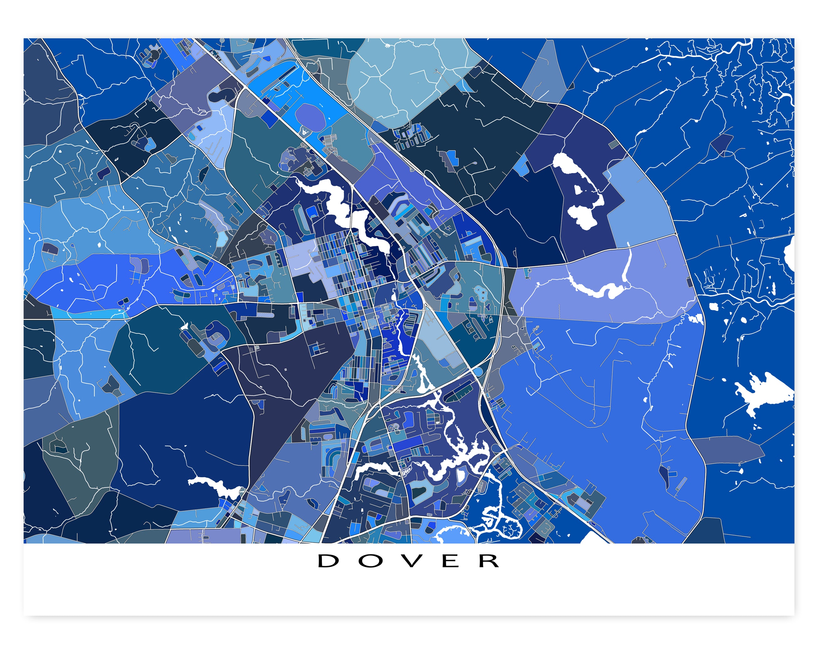 Dover Delaware City Map Print Poster with Blue Geometric Wall Art Desi ...