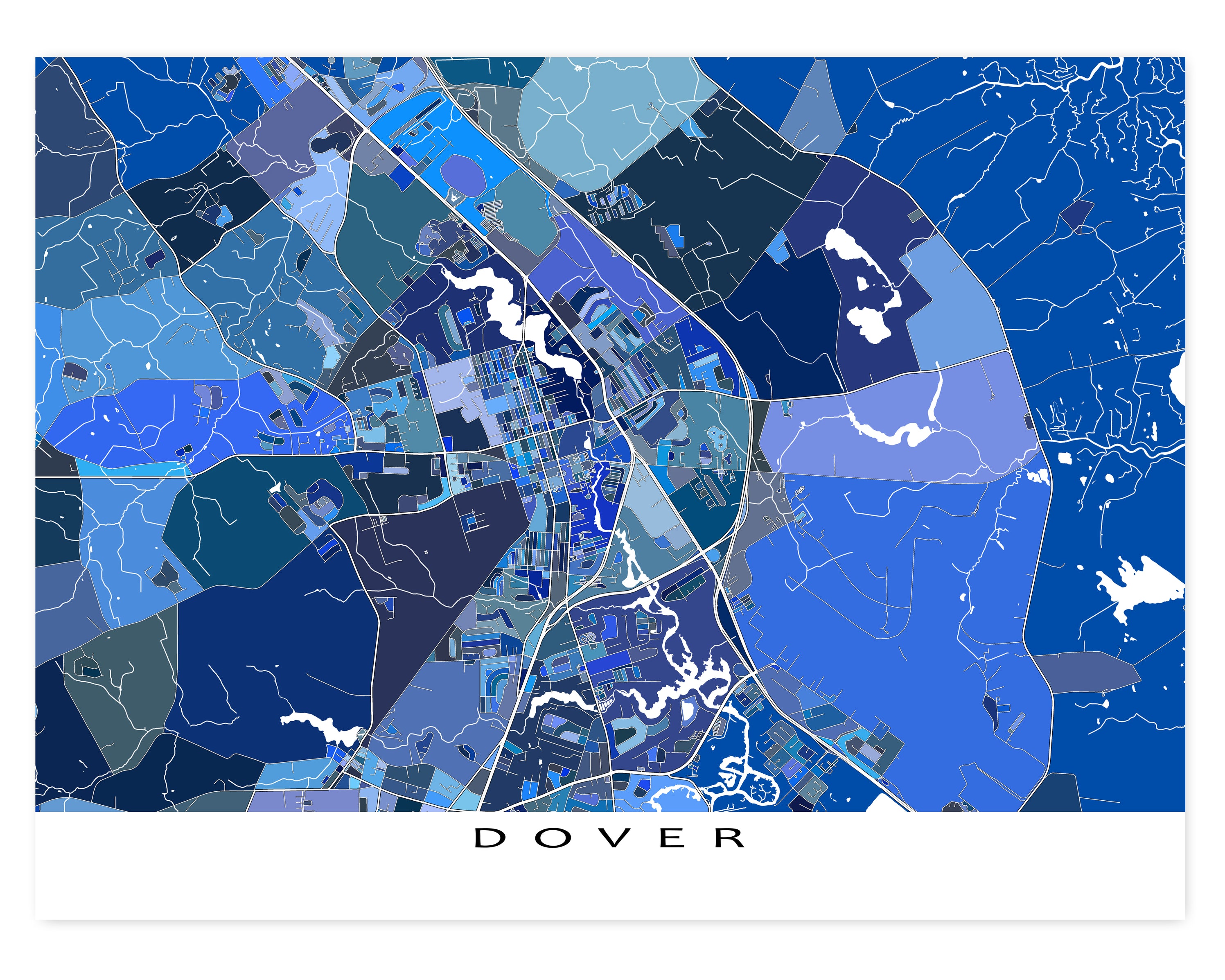 Dover Delaware City Map Print Poster with Blue Geometric Wall Art Desi ...