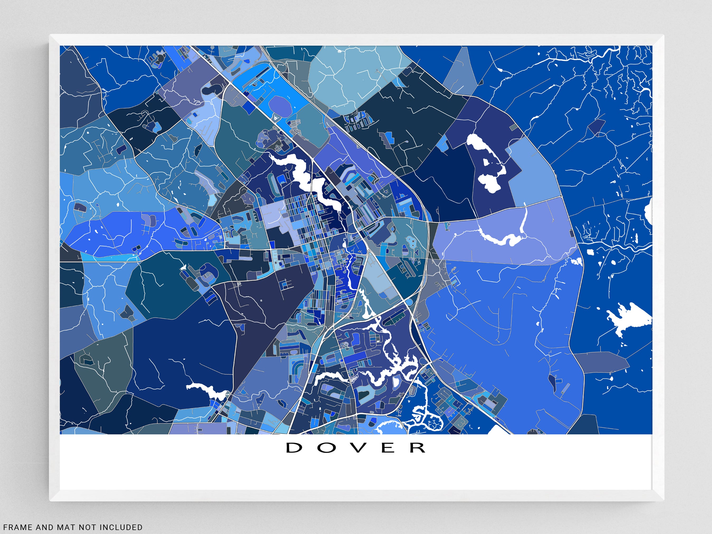 Dover Delaware City Map Print Poster with Blue Geometric Wall Art Desi ...