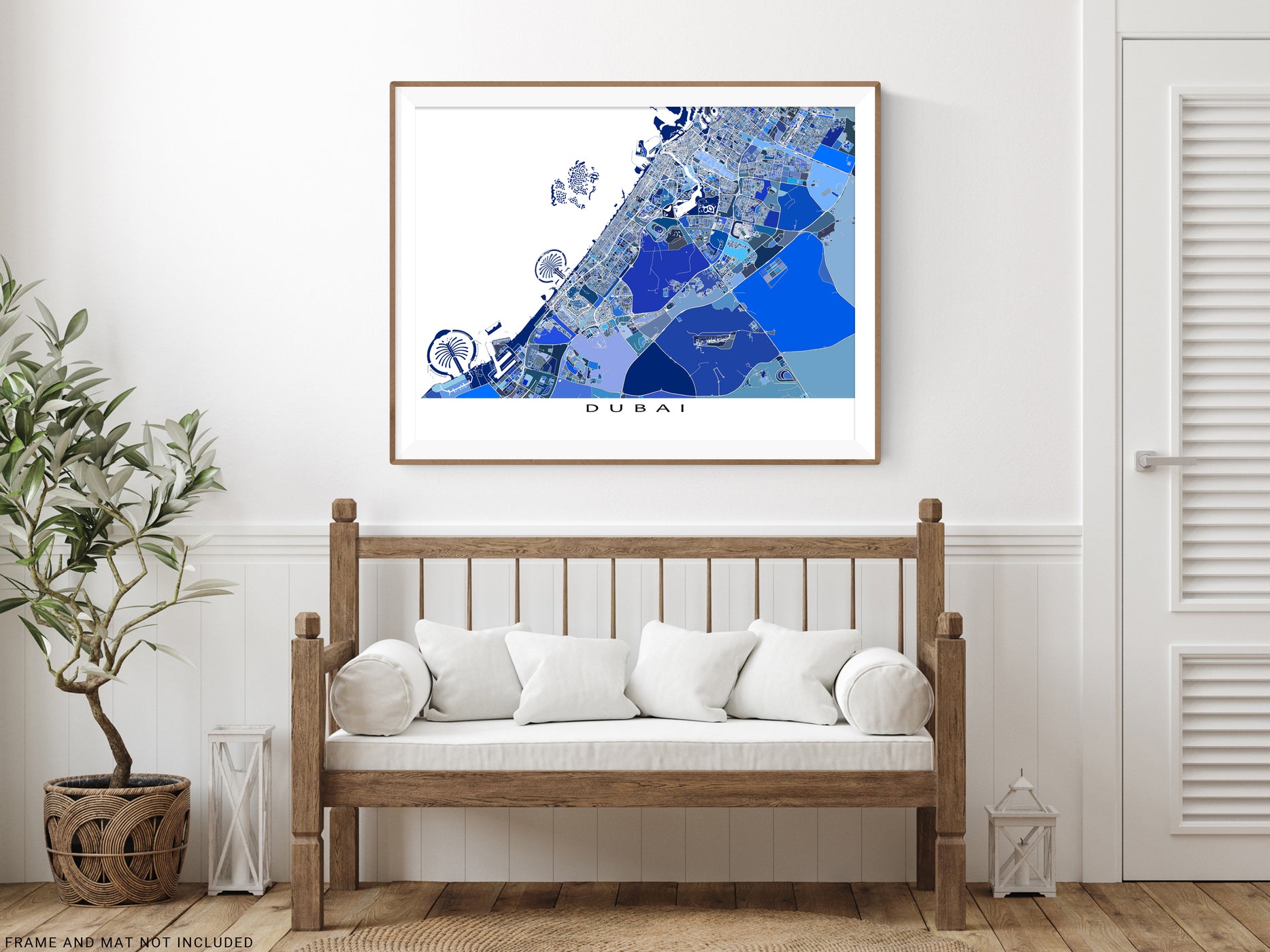 Dubai Map Wall Art City Print Poster with Blue Geometric Design, Unite ...