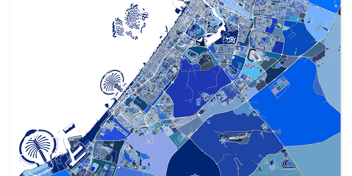 Dubai Map Wall Art City Print Poster with Blue Geometric Design, Unite ...