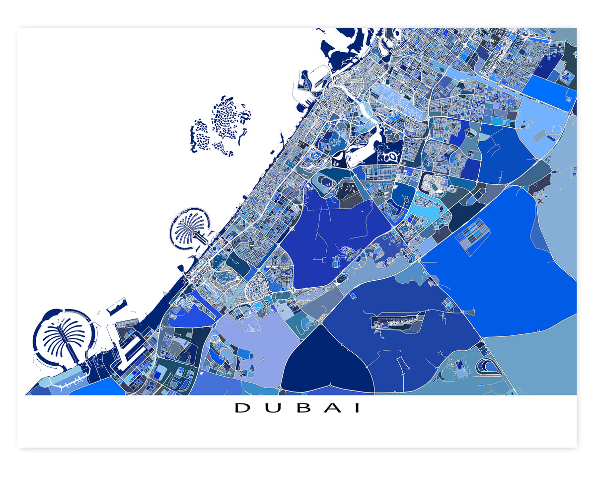 Dubai Map Wall Art City Print Poster with Blue Geometric Design, Unite ...