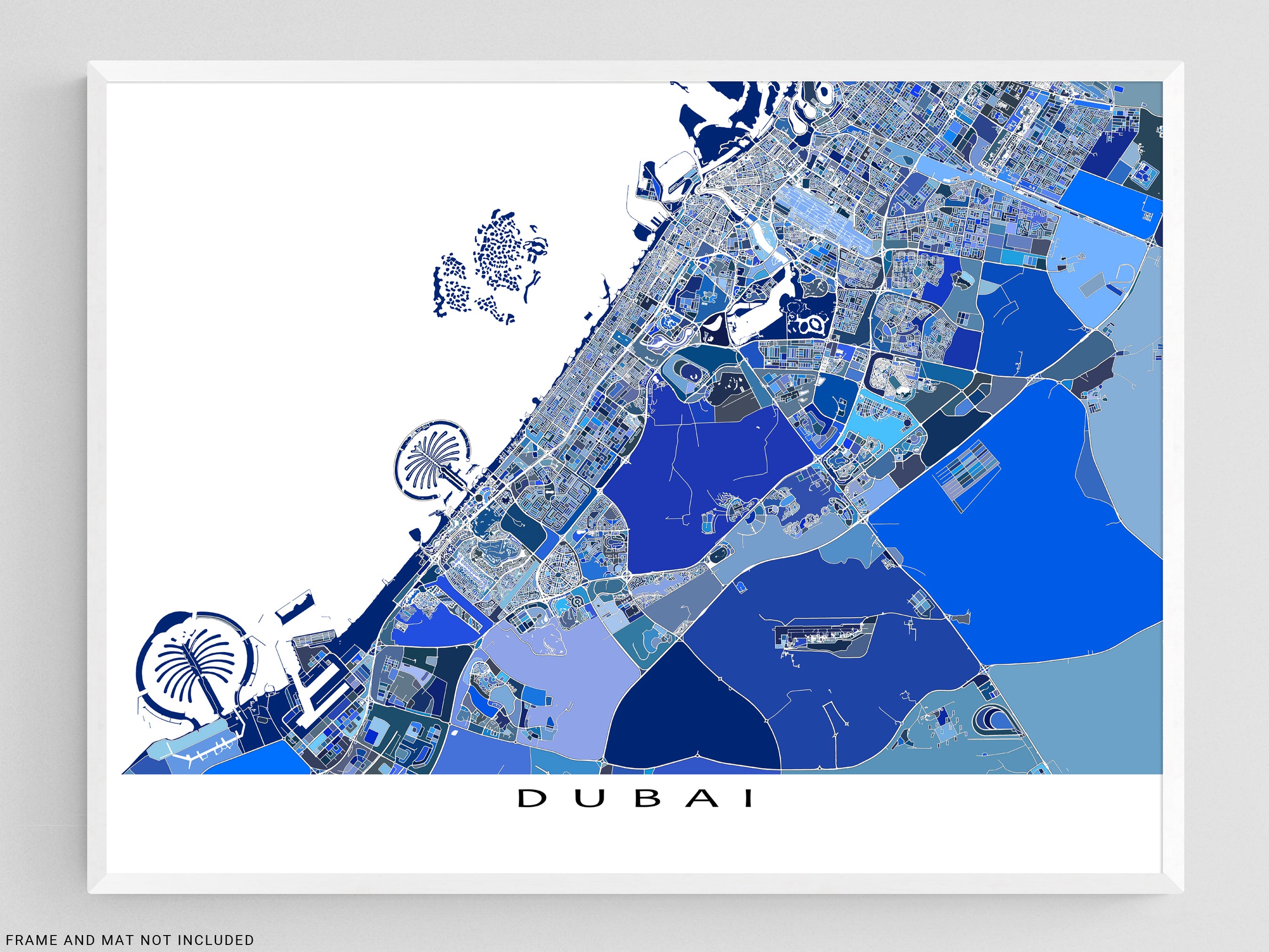 Dubai Map Wall Art City Print Poster with Blue Geometric Design, Unite ...