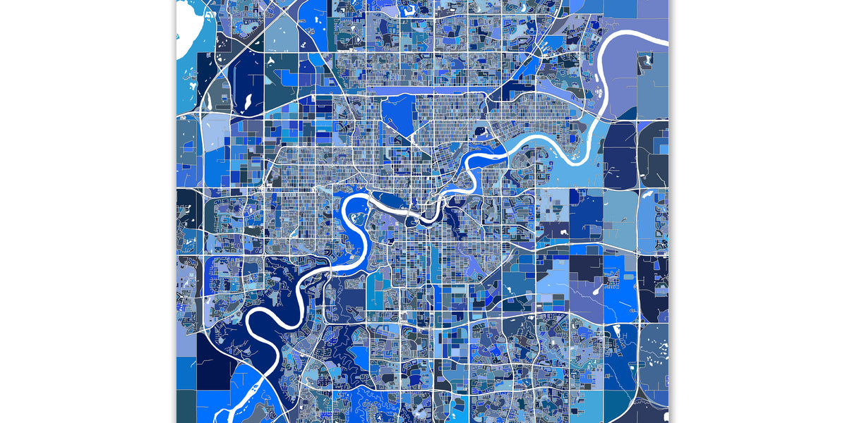 Edmonton Map Wall Art Print Poster, Blue Geometric Alberta Canada City ...