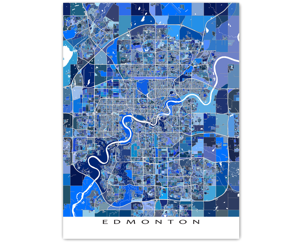 Edmonton Map Wall Art Print Poster, Blue Geometric Alberta Canada City ...