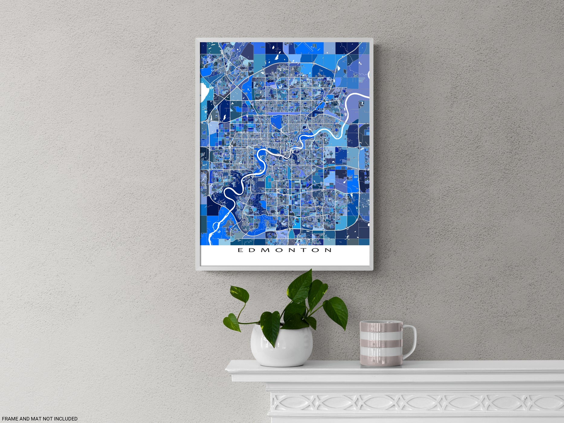 Edmonton Map Wall Art Print Poster, Blue Geometric Alberta Canada City ...