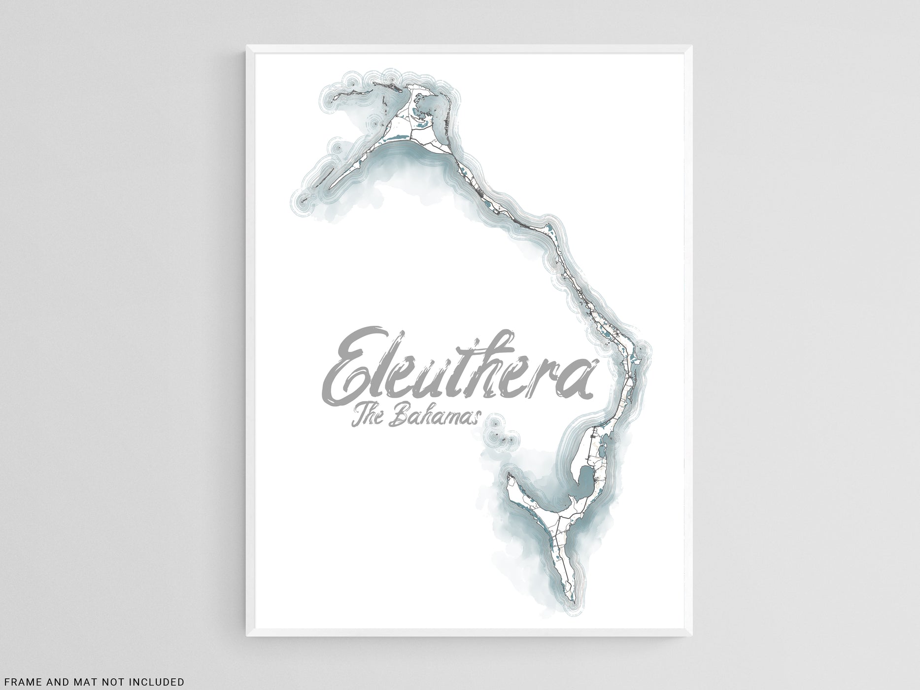 Eleuthera Map Wall Art Print Poster, The Bahamas Island Caribbean Wate ...