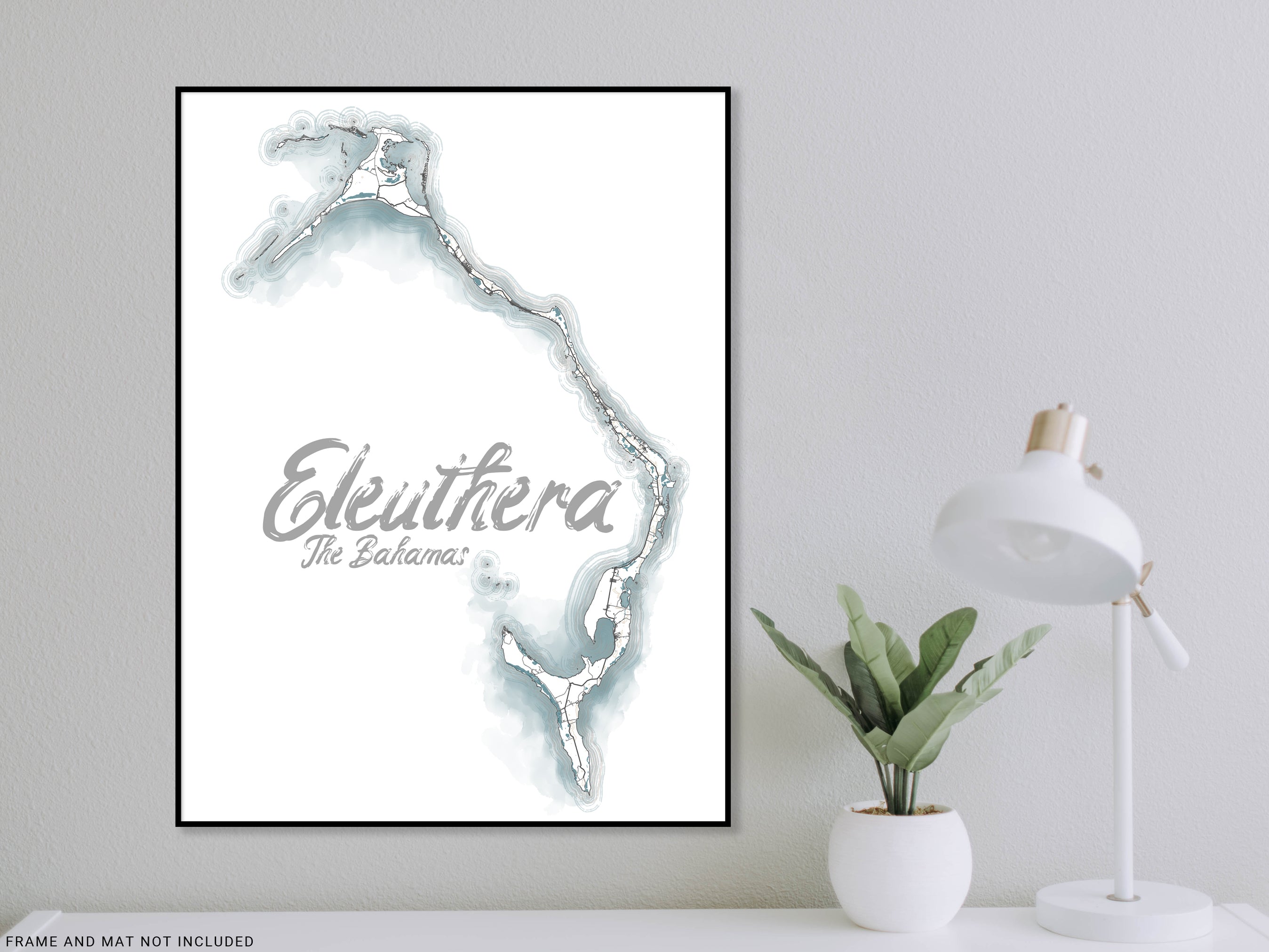 Eleuthera Map Wall Art Print Poster, The Bahamas Island Caribbean Wate ...