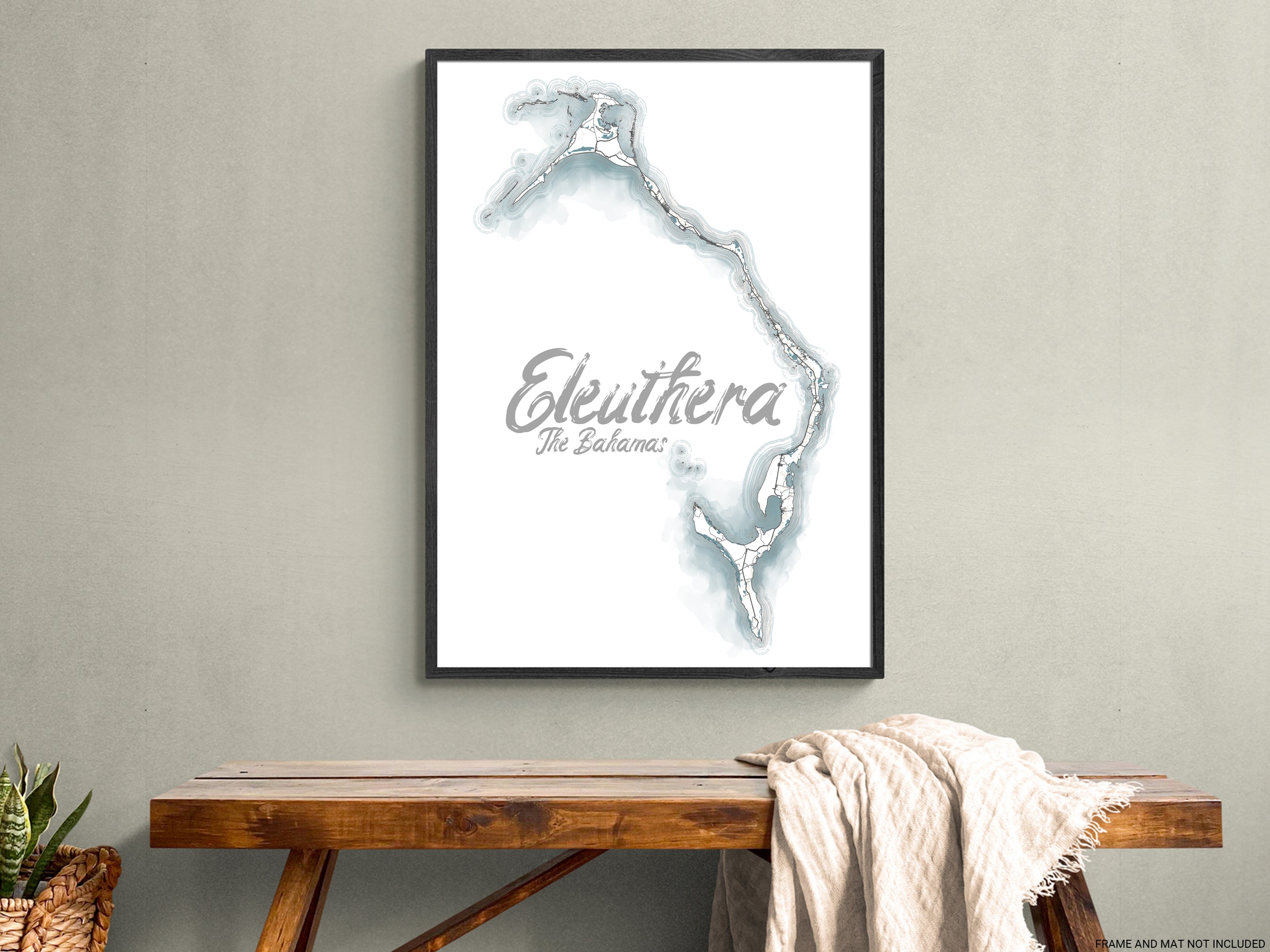 Eleuthera Map Wall Art Print Poster, The Bahamas Island Caribbean Wate ...