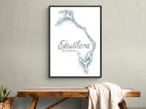 Eleuthera Map Wall Art Print Poster, The Bahamas Island Caribbean Wate ...