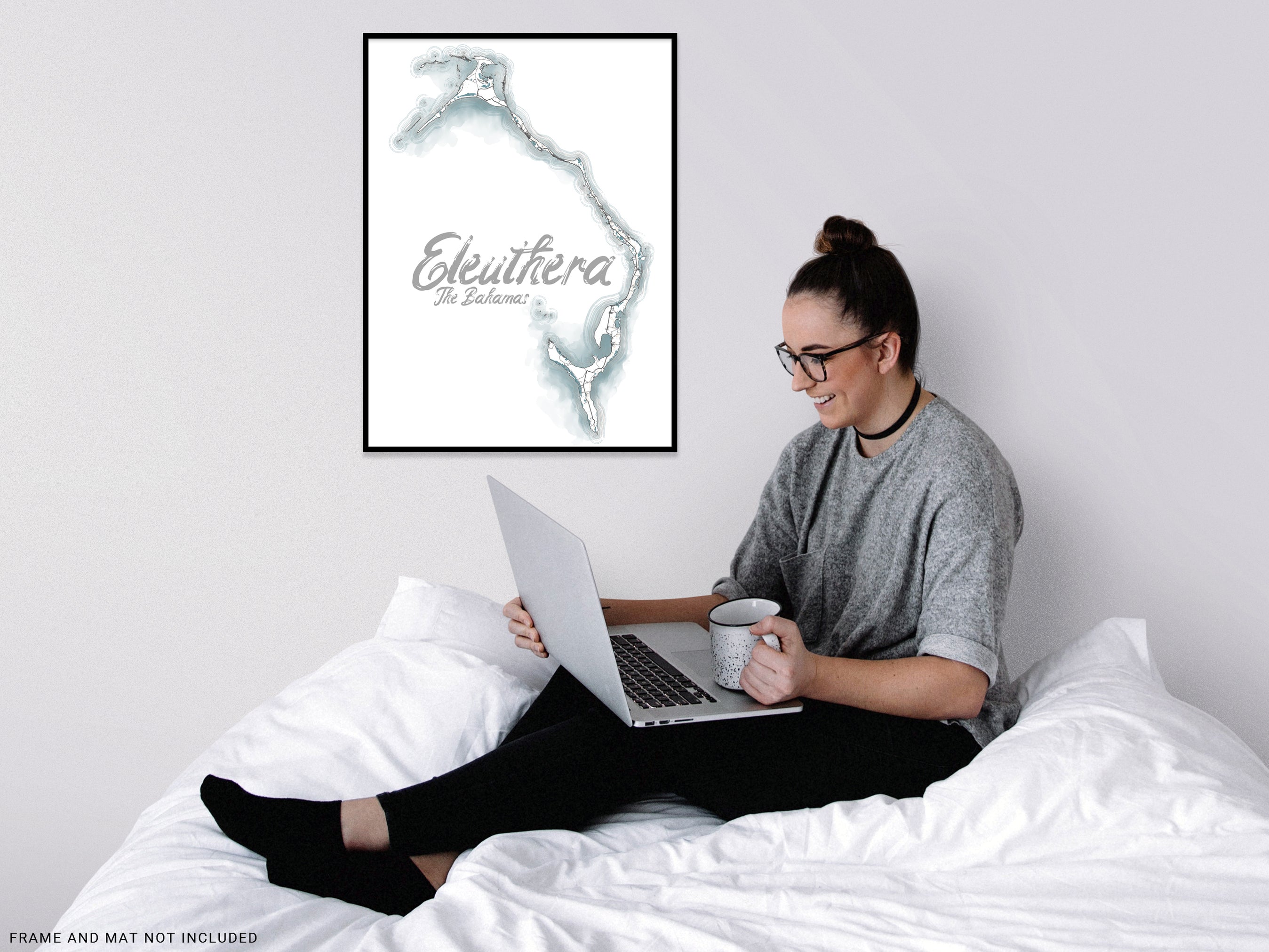 Eleuthera Map Wall Art Print Poster, The Bahamas Island Caribbean Wate ...
