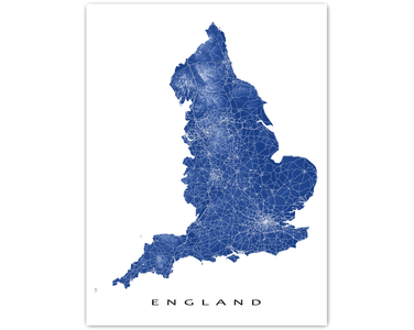 England Map Wall Art Print Poster, Topographic UK Country Road Maps, L ...
