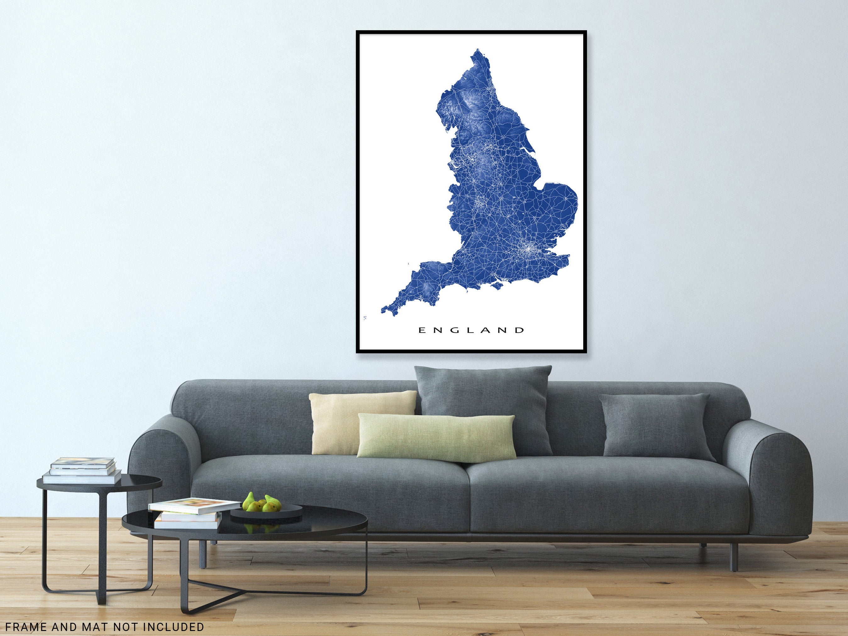 England Map Wall Art Print Poster, Topographic UK Country Road Maps, L ...