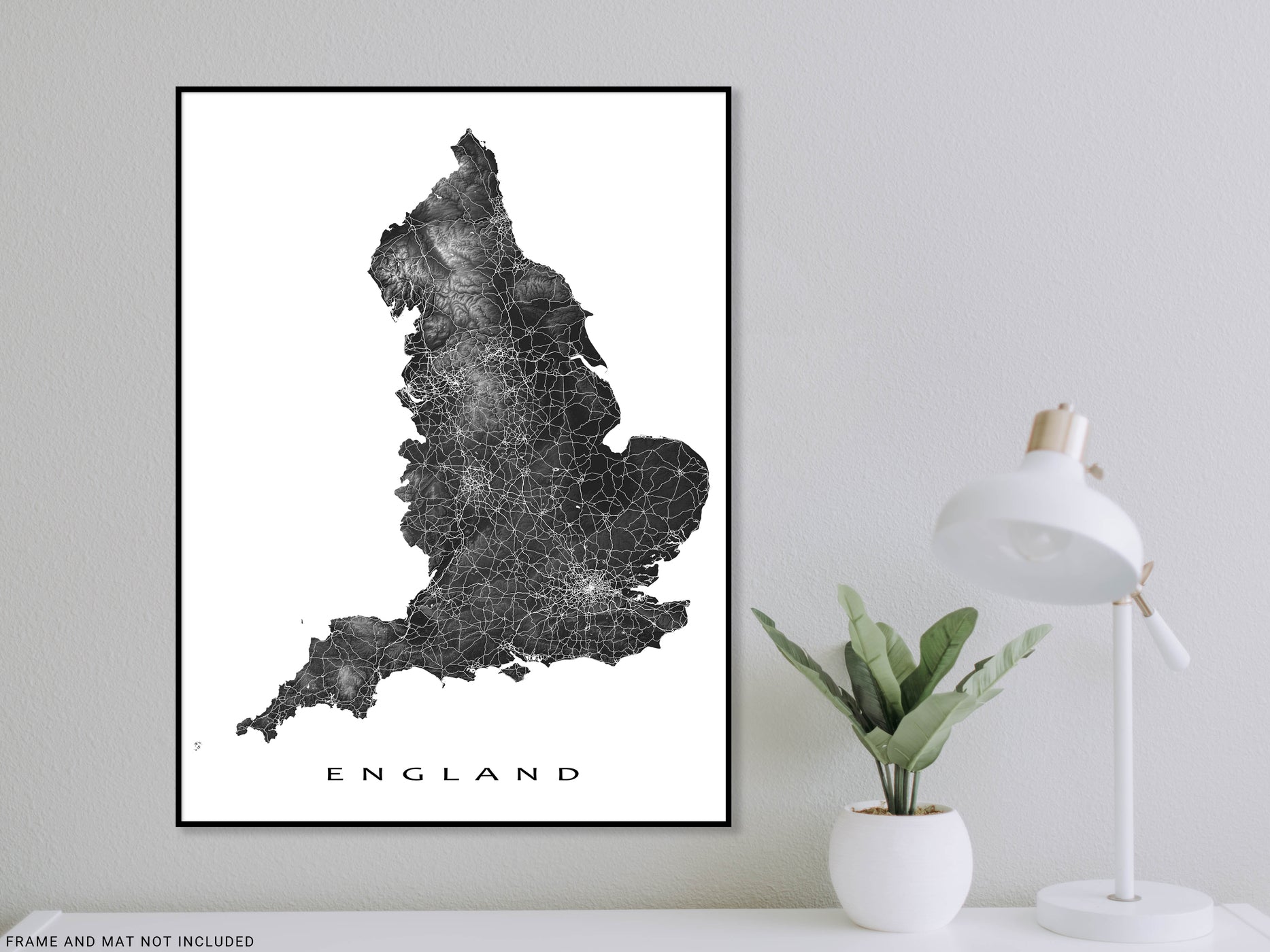 England Map Wall Art Print Poster, Topographic UK Country Road Maps, L ...