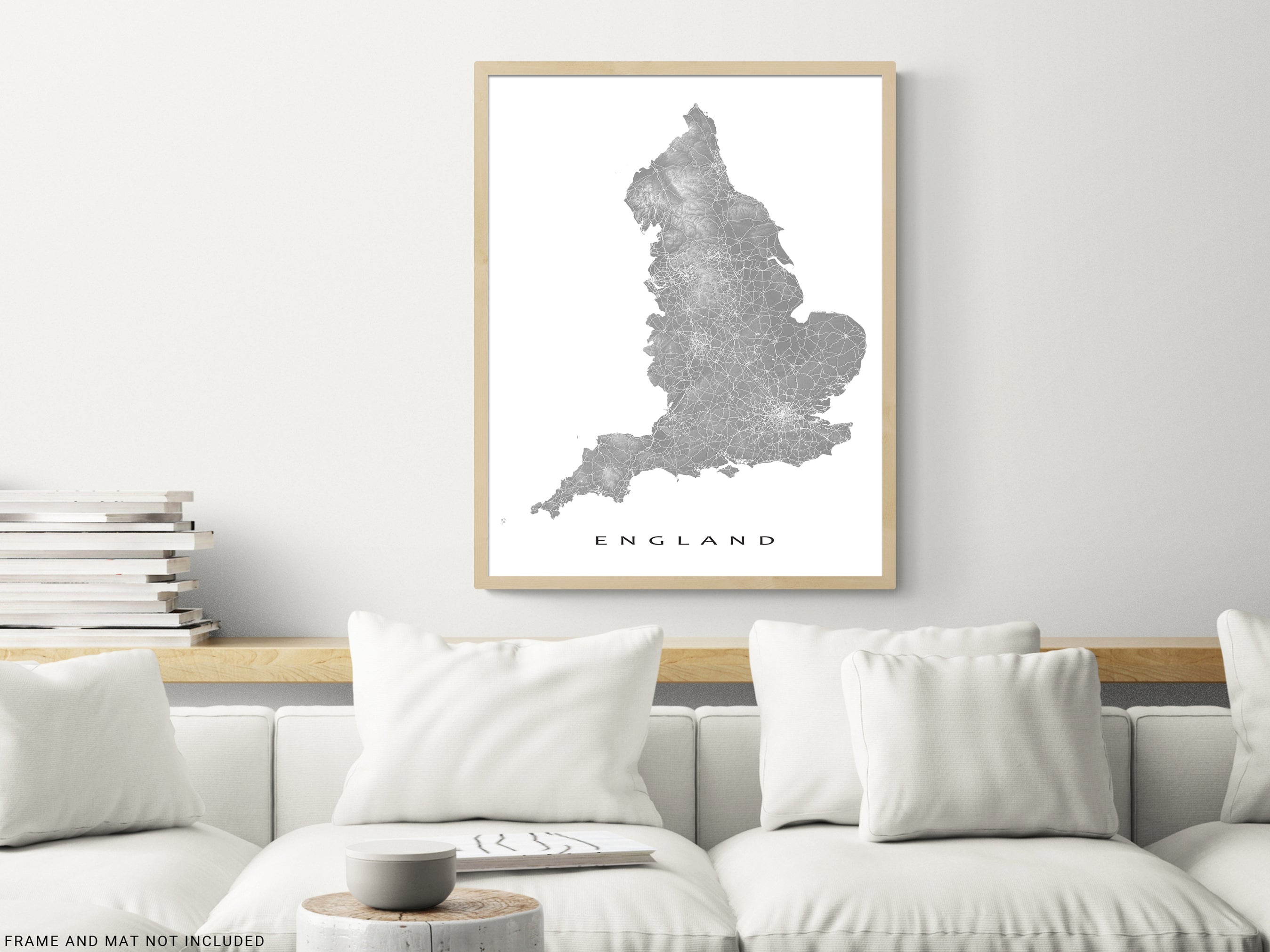 England Map Wall Art Print Poster, Topographic UK Country Road Maps, L ...