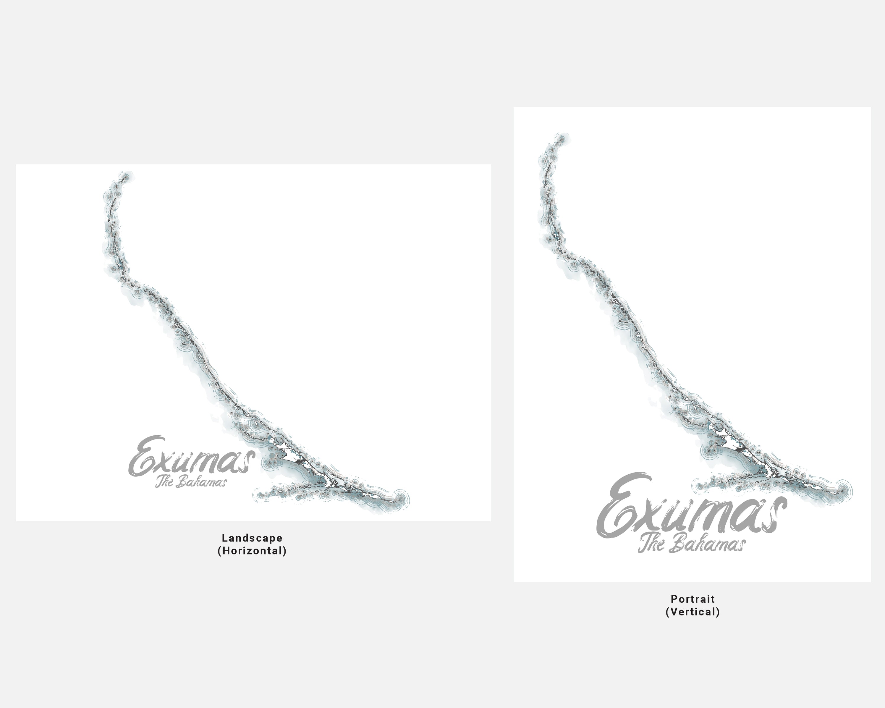 Exumas Islands Map Wall Art Print Poster, Exuma, The Bahamas Island Ca ...