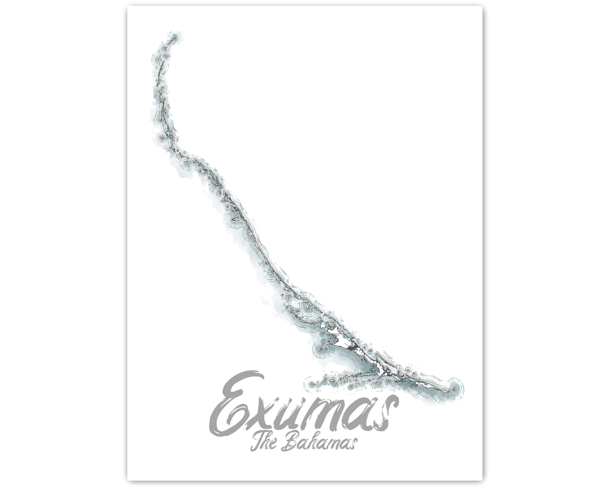 Exumas Islands Map Wall Art Print Poster, Exuma, The Bahamas Island Ca ...