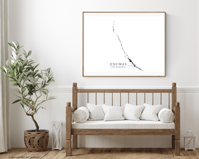 Exuma Map Print Poster, Black and White Exumas The Bahamas Wall Art Pr ...
