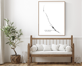 Exuma Map Print Poster, Black and White Exumas The Bahamas Wall Art Pr ...