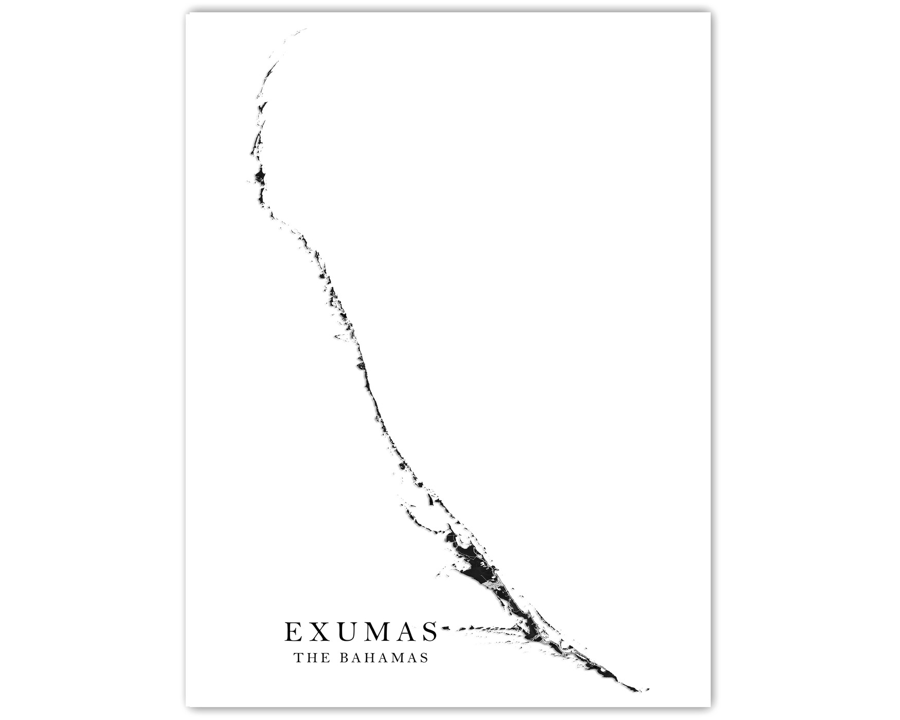 Exuma Map Print Poster, Black and White Exumas The Bahamas Wall Art Pr ...