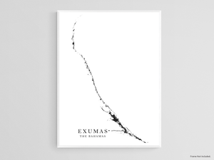 Exuma Map Print Poster, Black and White Exumas The Bahamas Wall Art Pr ...